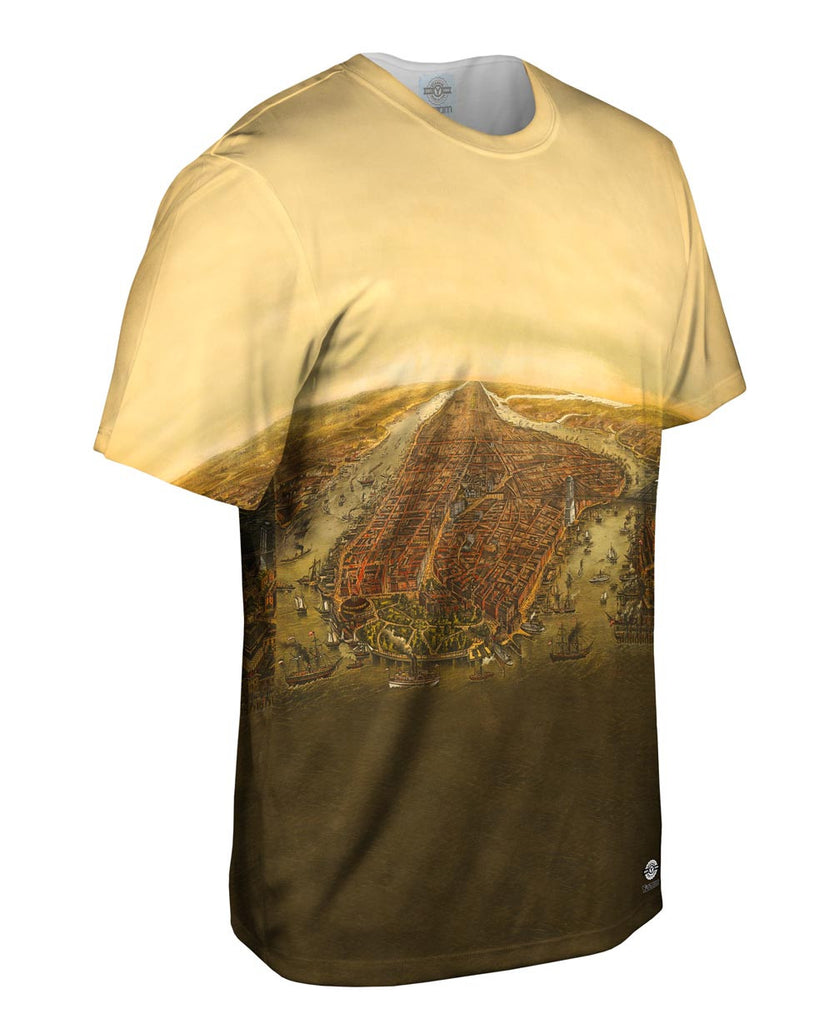 "Bird_#_s Eye Map of Manhattan New York City" Mens T-Shirt | Yizzam