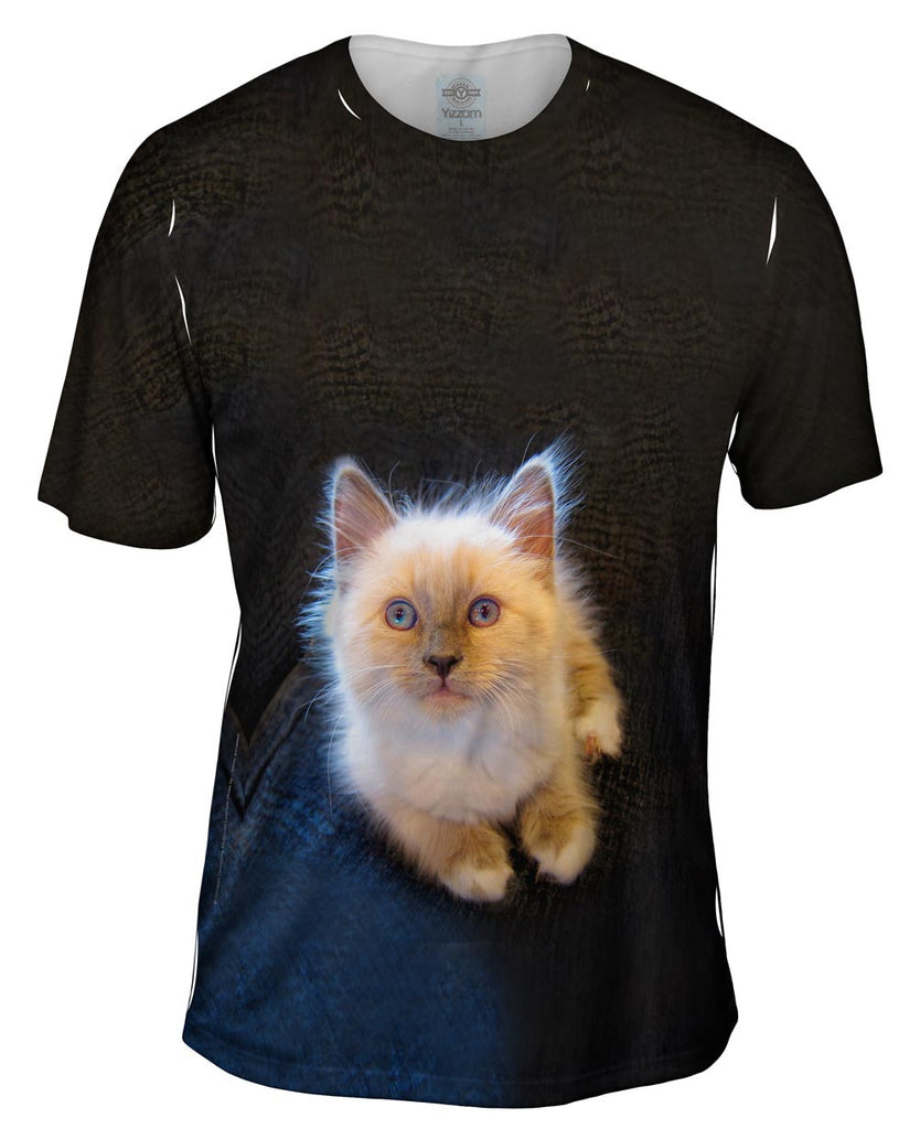 Fluffy Kitty Cat Stare Mens T-Shirt | Yizzam