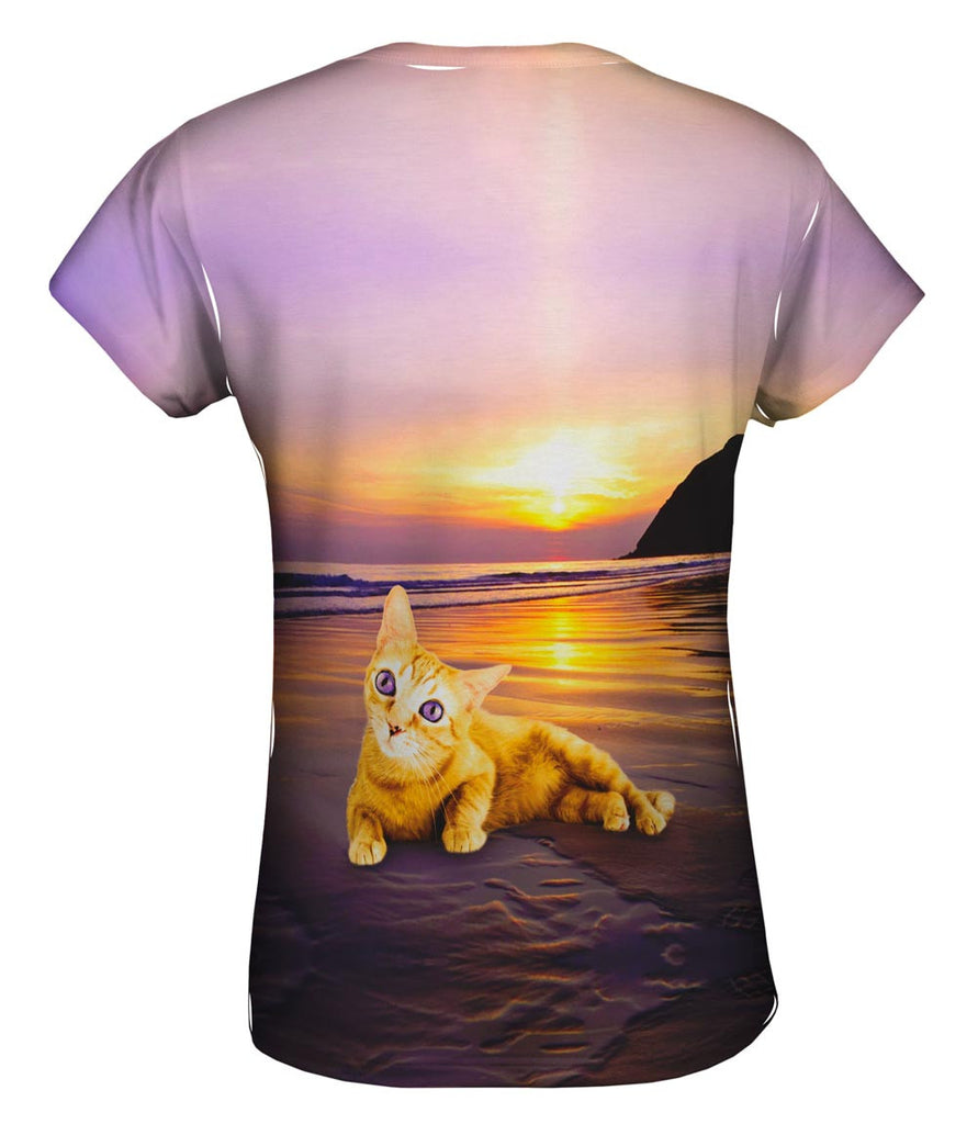 Smooth Sunset Kitty Cat Womens Top | Yizzam