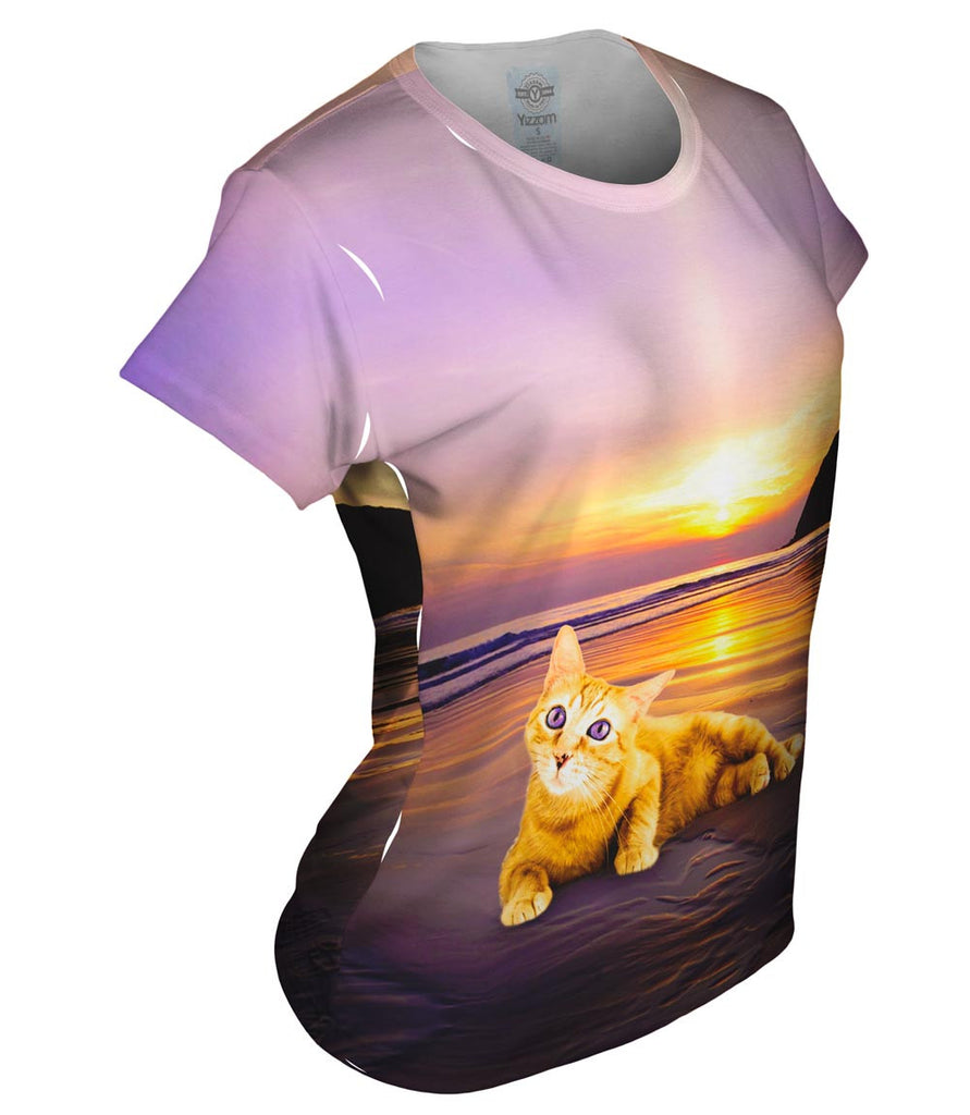 Smooth Sunset Kitty Cat Womens Top | Yizzam
