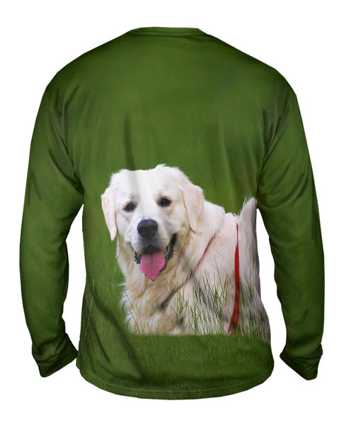 White Lab On Grass Mens Long Sleeve | Yizzam