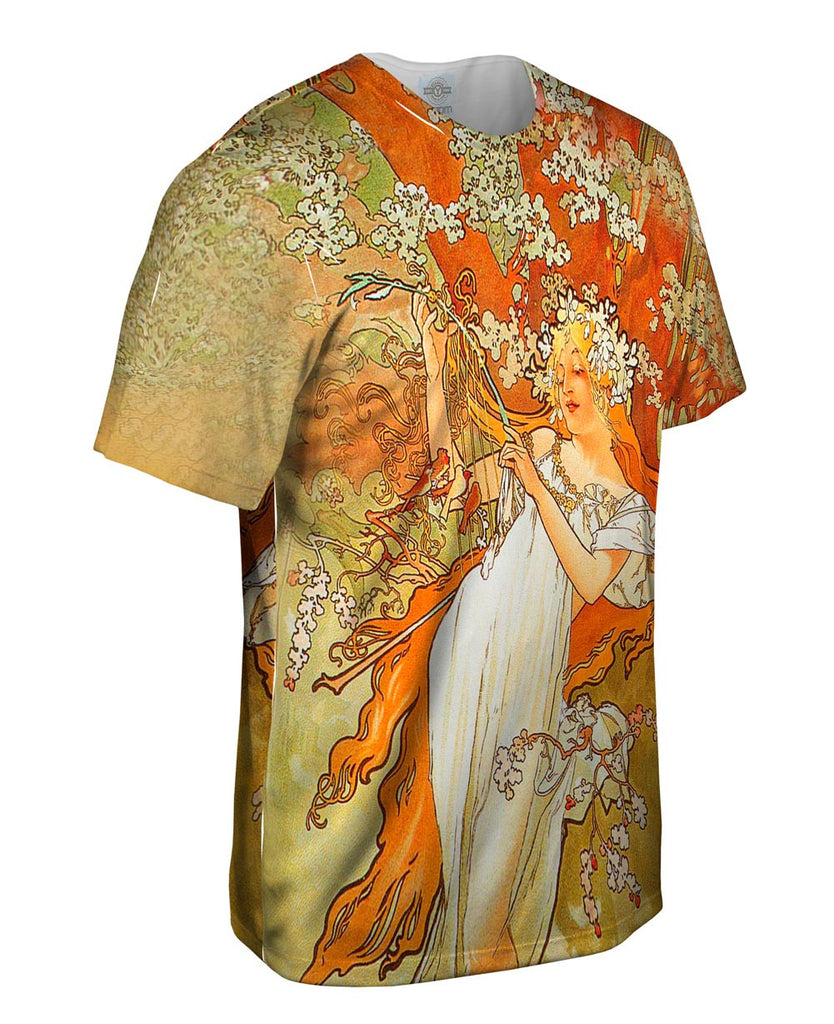 Alphonse Mucha - "Spring" (1896) Mens T-Shirt | Yizzam